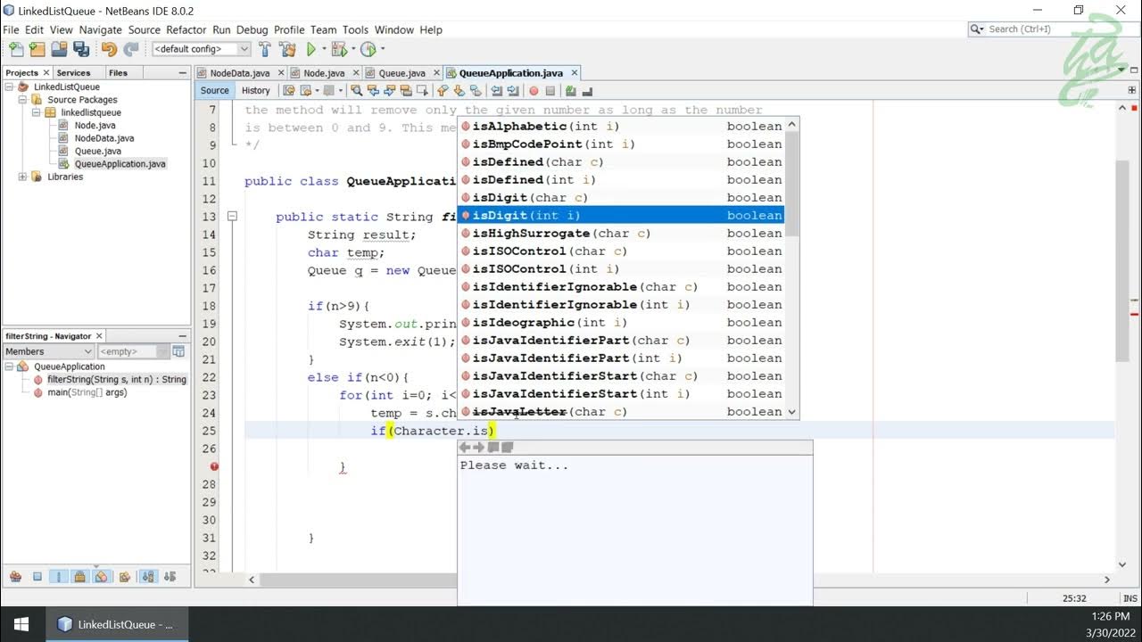 57 - Queues: Filter String Application Implementation (Java) - YouTube