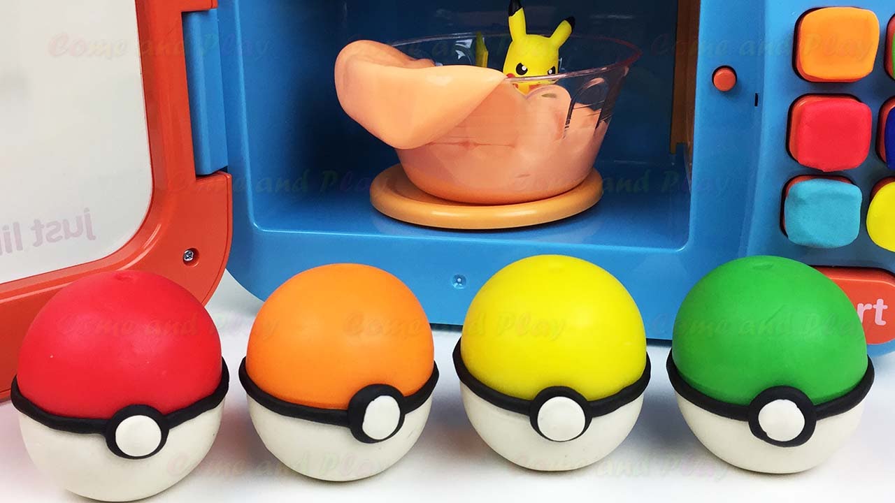 Learn Colors with Pokemon Go Play Doh Slime Surprise Toys and Microwave ...