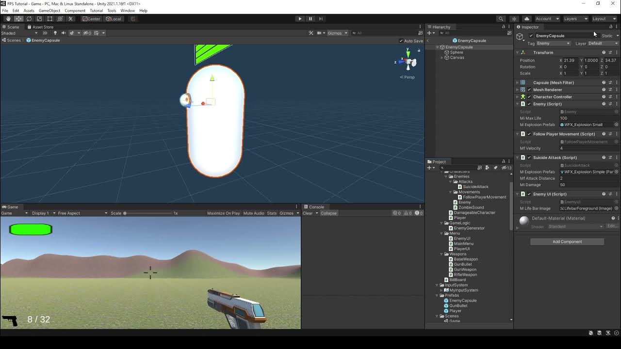 Tutorial Unity FPS Shooter. 20 Sonidos a los enemigos. Audiosource. - YouTube