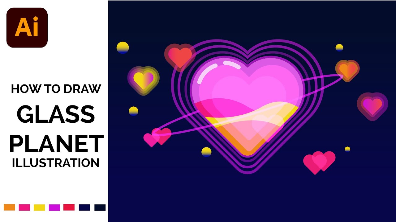 Heart Glass Planet Vector Illustration Adobe Illustrator Tutorial Illustrator Mini Tutorials