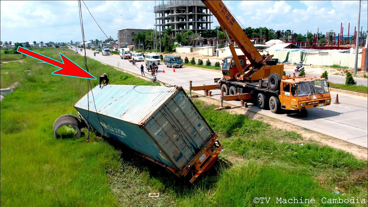 Please Drive Safely!! Container Truck Falling Down From Highway Road ...