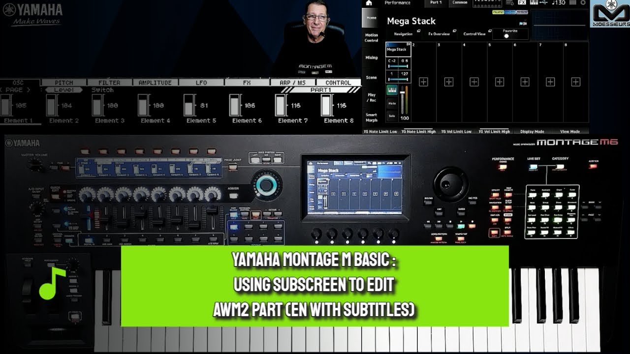 Yamaha Montage M basics Tutorial | Using the Subscreen to edit an AWM2 ...