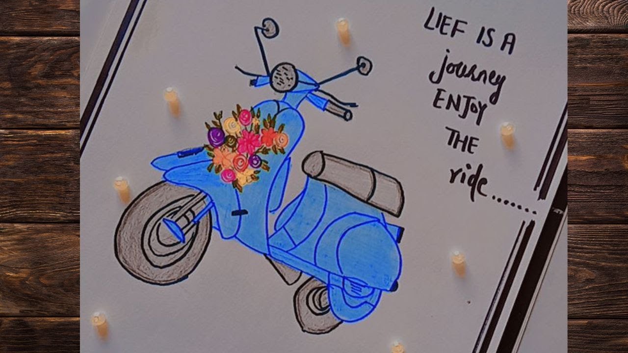 How to Draw Scooter Step by Step | Vespa Scooter Drawing and Colouring ...