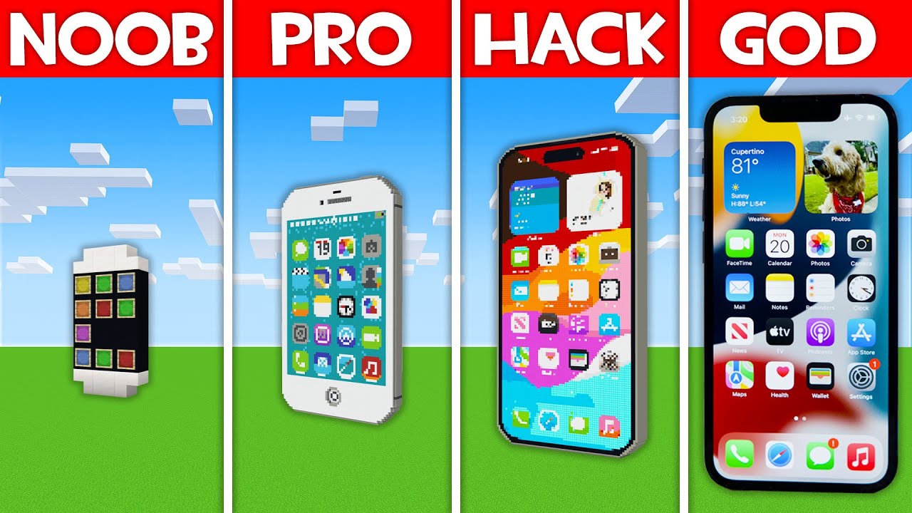 Minecraft Battle: IPHONE SECRET BASE BUILD CHALLENGE - NOOB vs PRO vs ...