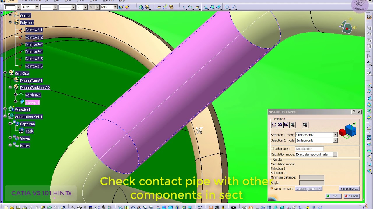 ADJUST POINTS ON PIPE BY COMPASS [CATIA V5 101 HINTS] - YouTube
