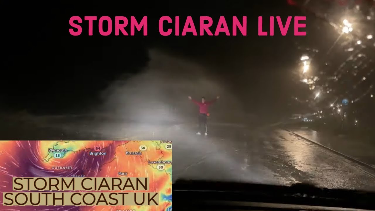CHASING STORM CIARAN - WAVES CRASHING OVER SEA WALL ON THE SOUTH COAST OF ENGLAND! 50MPH+ WINDS ...
