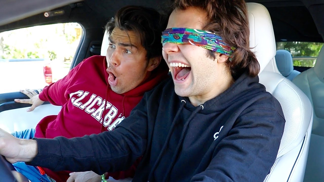 DRIVING MY TESLA WHILE BLINDFOLDED!! - YouTube