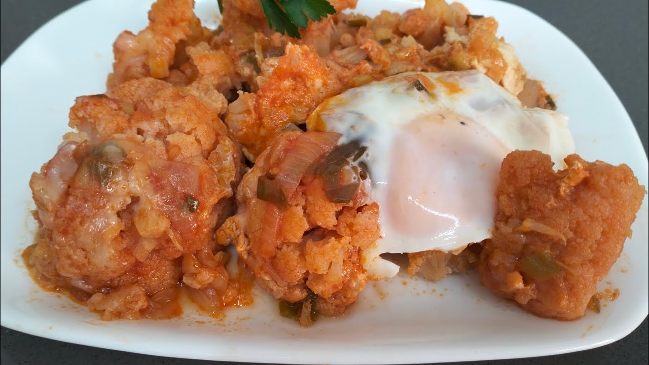 Coliflor con tomate, huevos y queso/ Deliciosa receta de coliflo# ...