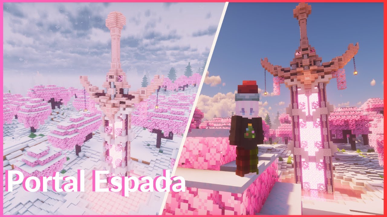Minecraft cómo construir una espada portal del nether con flor de cerezo 🌸 - YouTube