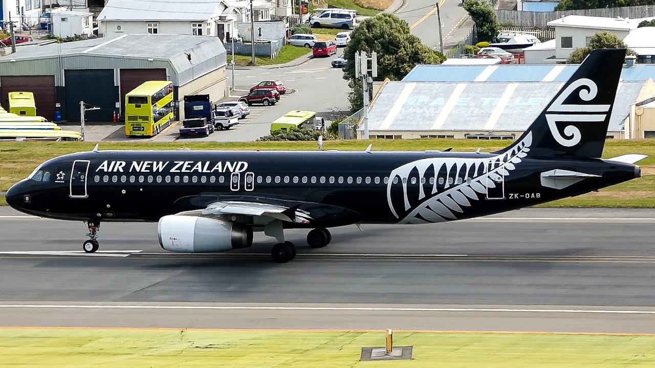 All Black Air New Zealand A320 Takeoff from Wellington on a Sunny ...