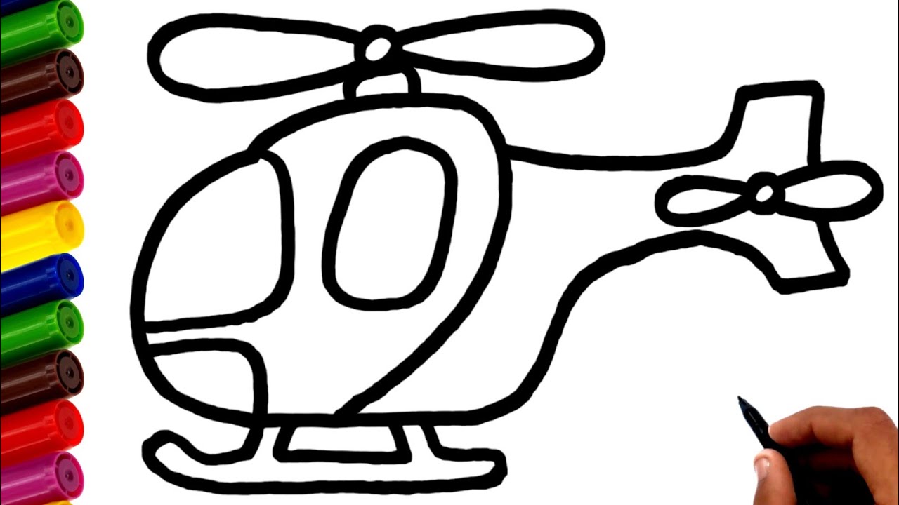 How to Draw Helicopter | Drawing for Kids Toddlers | Draw and Color ...