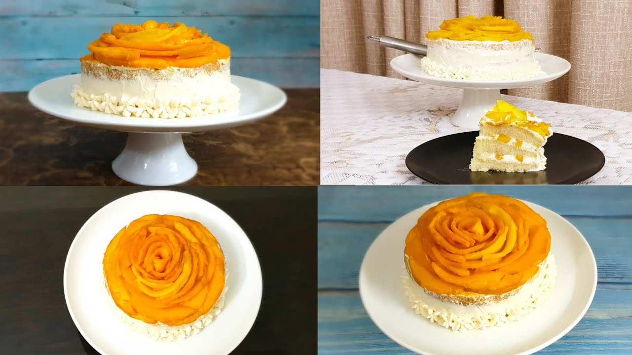 Mango Rose Cake || Without Oven Vanilla Sponge Mango Cake Recipe - YouTube