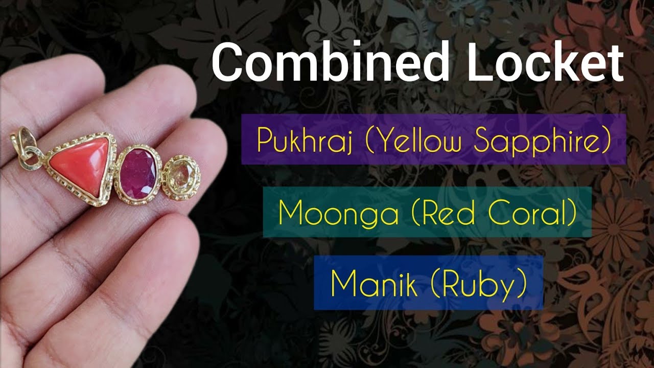 Pukhraj Stone With Ruby & Moonga || Combined Locket of Three Stones ...