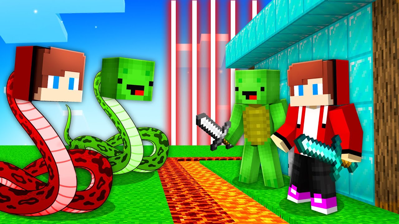 Snakes JJ and Mikey vs JJ and Mikey Most Secure House in Minecraft Challenge - Maizen JJ and ...