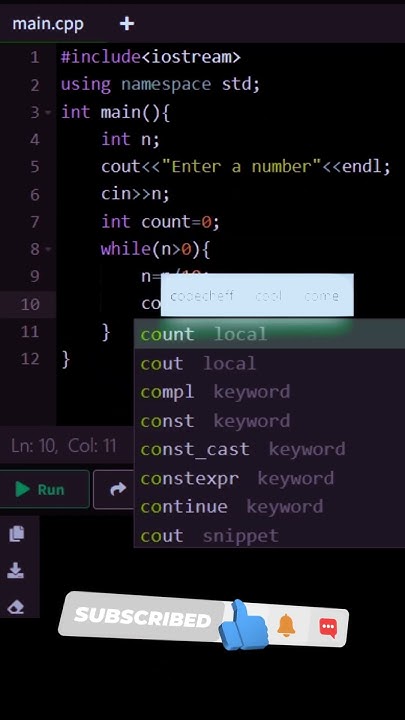 Count Number Of Digits In An Integer Using While Loop In Cpp Coding Programming Cpp Shorts