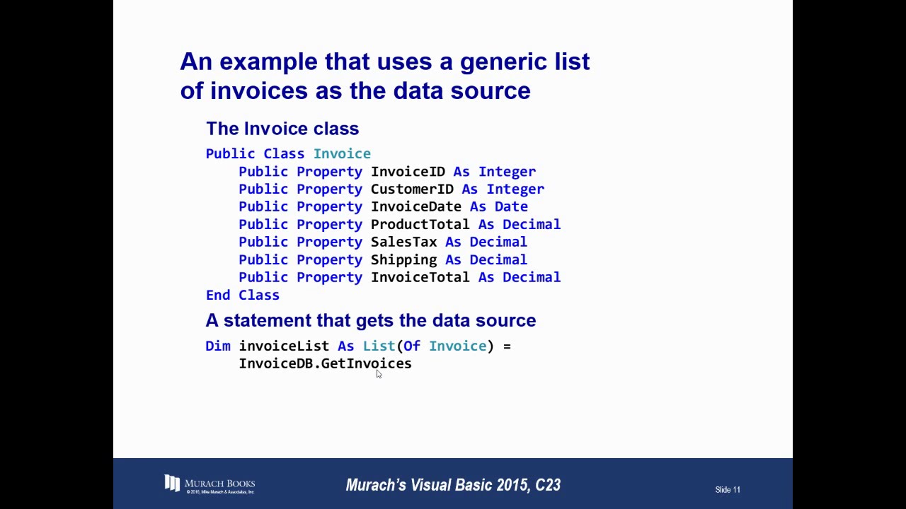 Murach's Visual Basic 2015 Chapter 23 Slides and Exercise 23-1 - YouTube