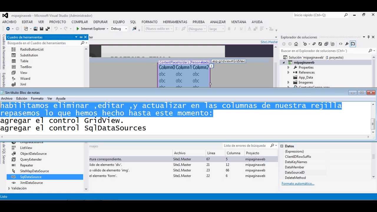 Insertar,Actualizar,Borrar en un GridView - YouTube