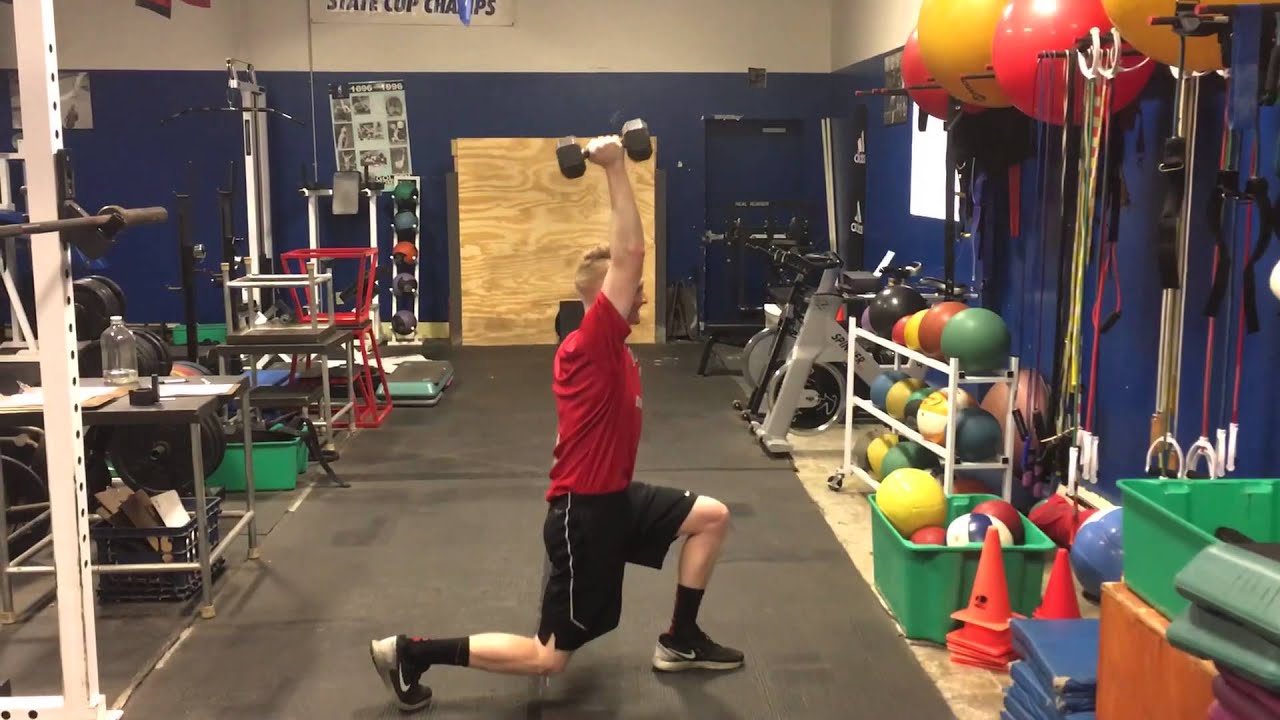 Overhead Reverse Lunges w/Knee Drive Side View - YouTube
