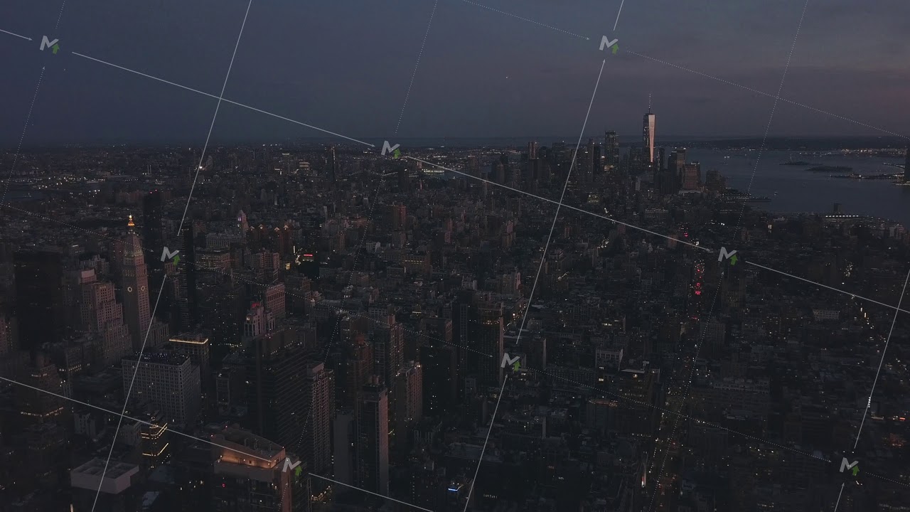 AERIAL: Manhattan Drone Flight at Night with Glowing City Light in New ...