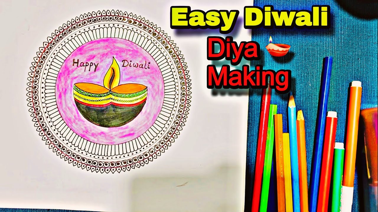 EASY Diya Drawing for Beginners | Step-by-Step Diwali Diya Mandala Art ...