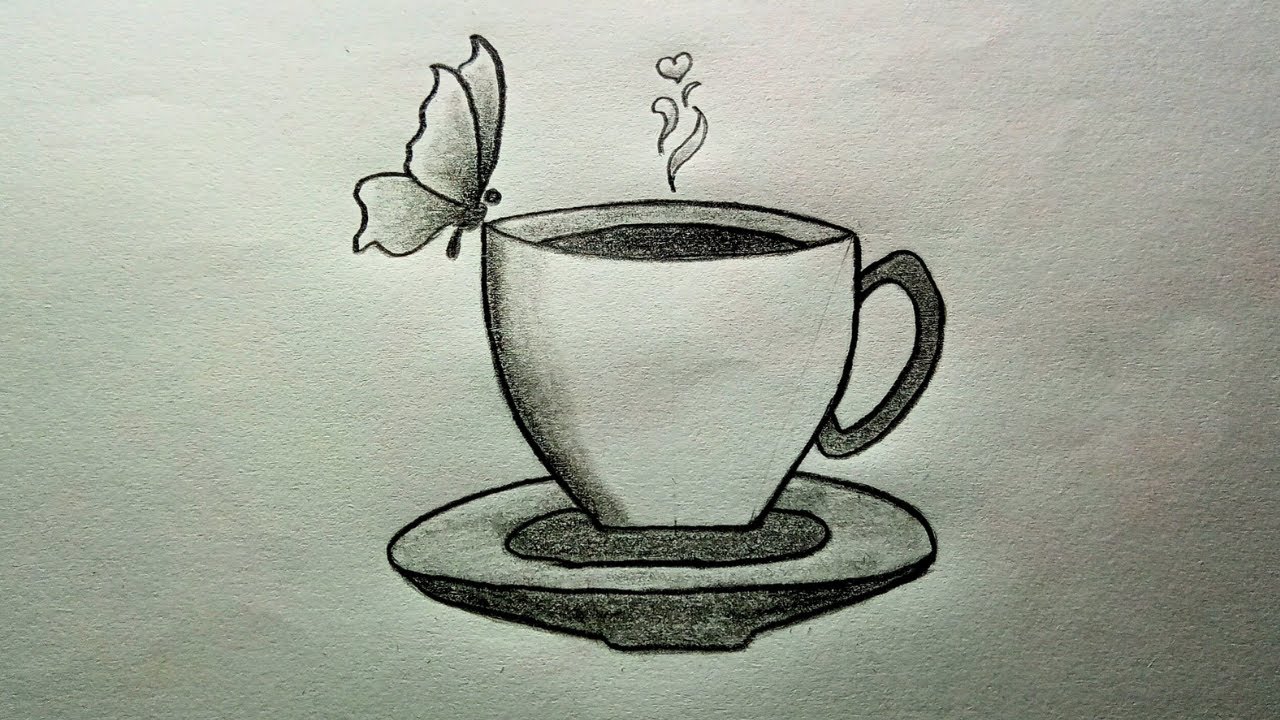 How to draw tea cup and butterfly with pencil | easy for beginners ...