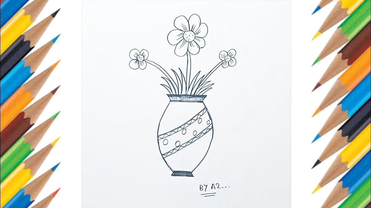 Fuldani Drawing 🌹🌹 Flower Vase 🌹🌹Pencil Drawing 🌹🌹 - YouTube