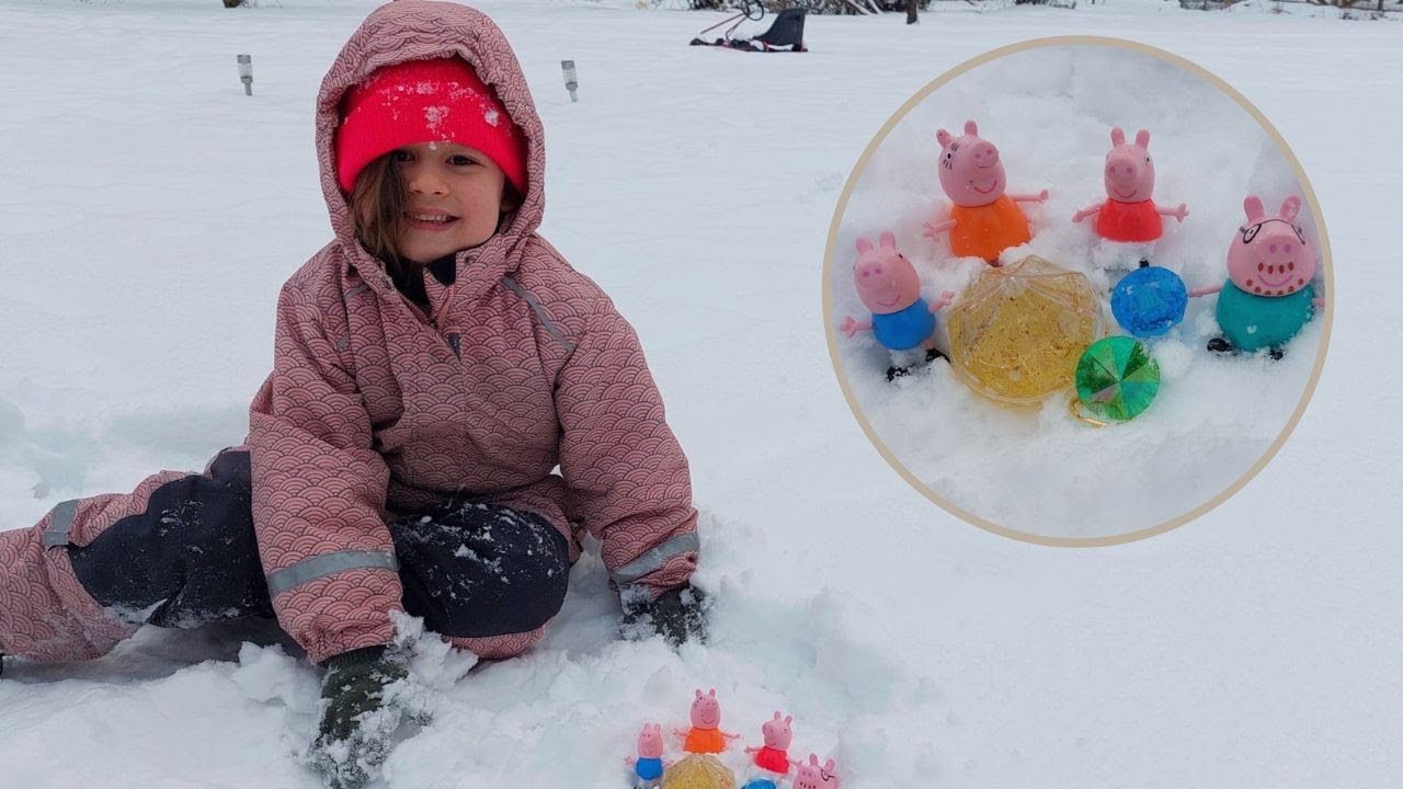 Matilda and peppa pig & family treasure hunting in snow and more - YouTube