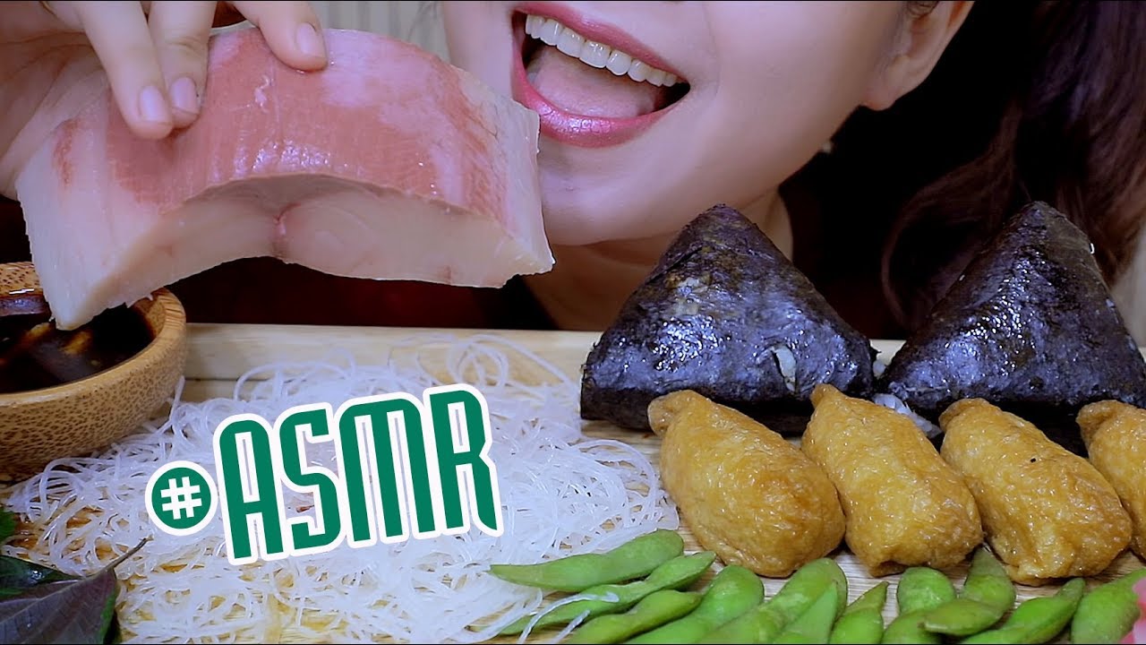 ASMR Huge piece of Japanese amberjack(Hamichi sashimi)with rice balls ...