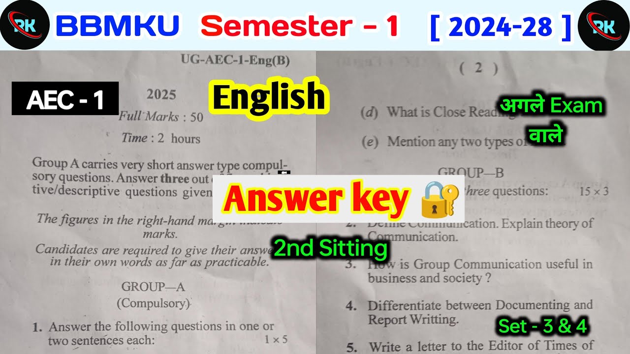 AEC 1 english 2nd sitting answer key 🔐। AEC 1 english important ...