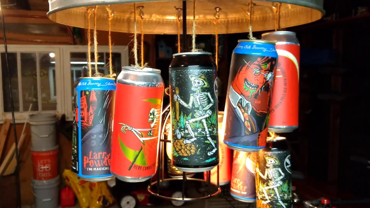 Trash can beer can outdoor wind chime pendant light. - YouTube