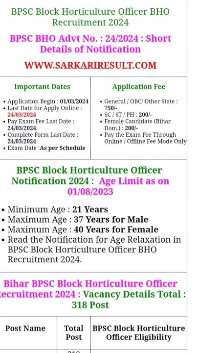 BPSC Block Horticulture Officer BHO Recruitment 2024 - YouTube