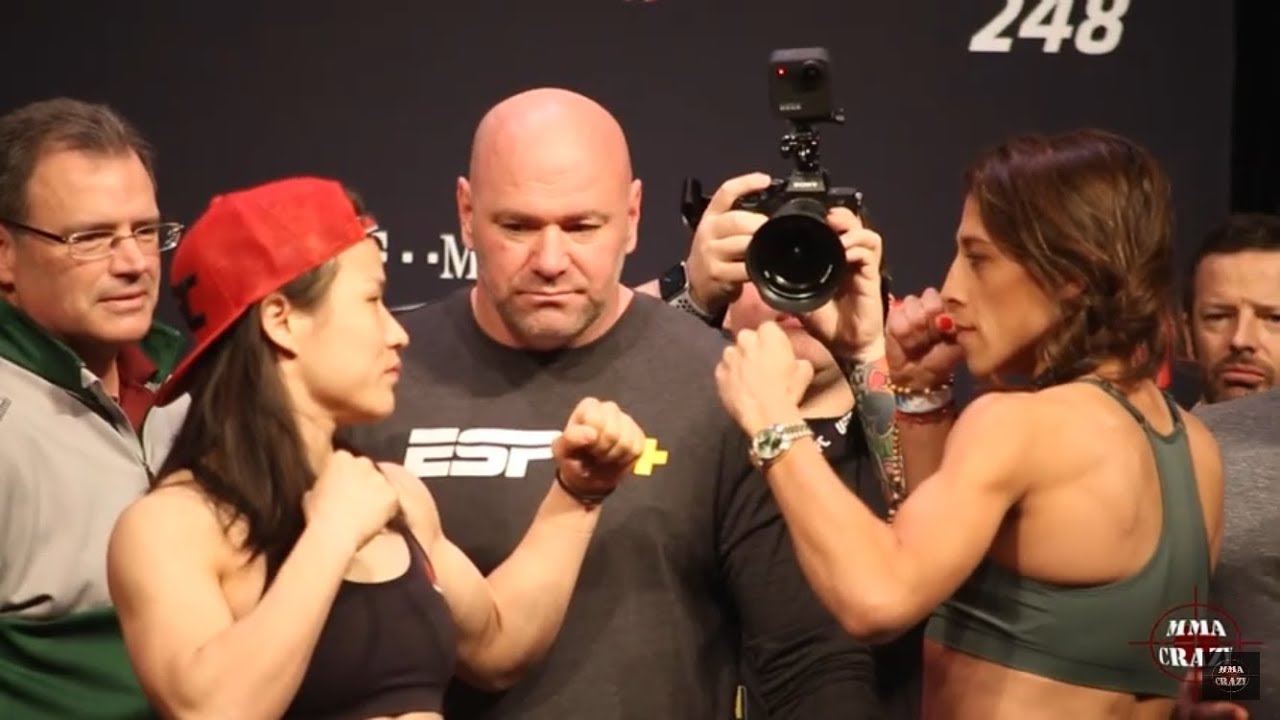 UFC 248: Zhang Weili vs. Joanna Jedrzejczyk weigh in face off - YouTube