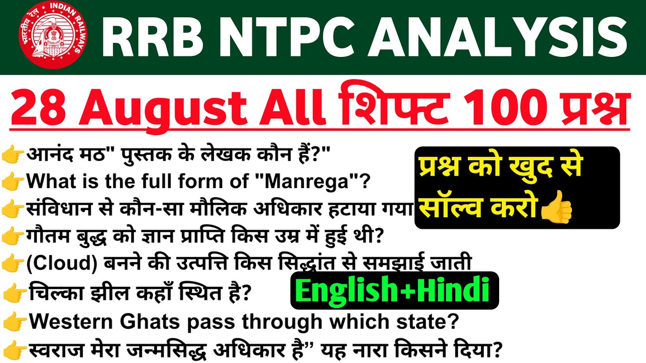 RRB NTPC Exam Analysis 2025 | 28 Aug All Shift Analysis RRB NTPC 2025 | NTPC Exam Analysis Today ...