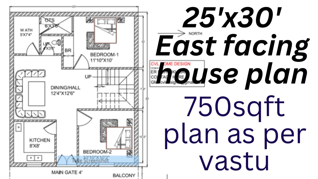 25'x30' east facing house plan / 25x30 2bhk house plan / 750 sqft house plan east facing ...