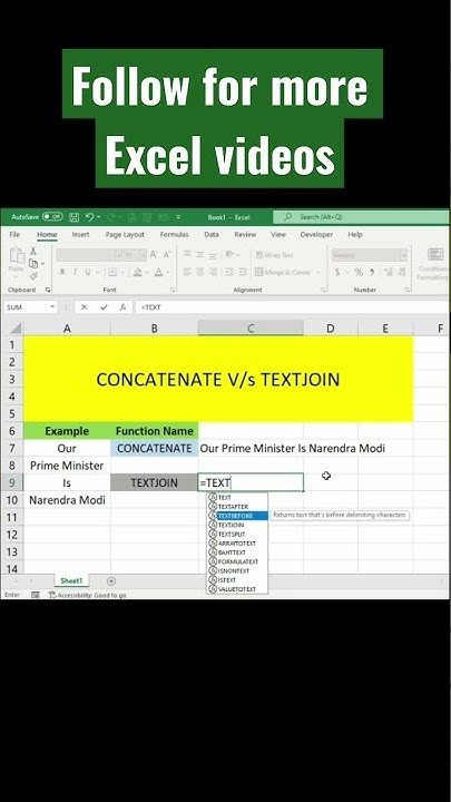 CONCATENATE vs TEXTJOIN - Trick 105 #excel #exceltips - YouTube