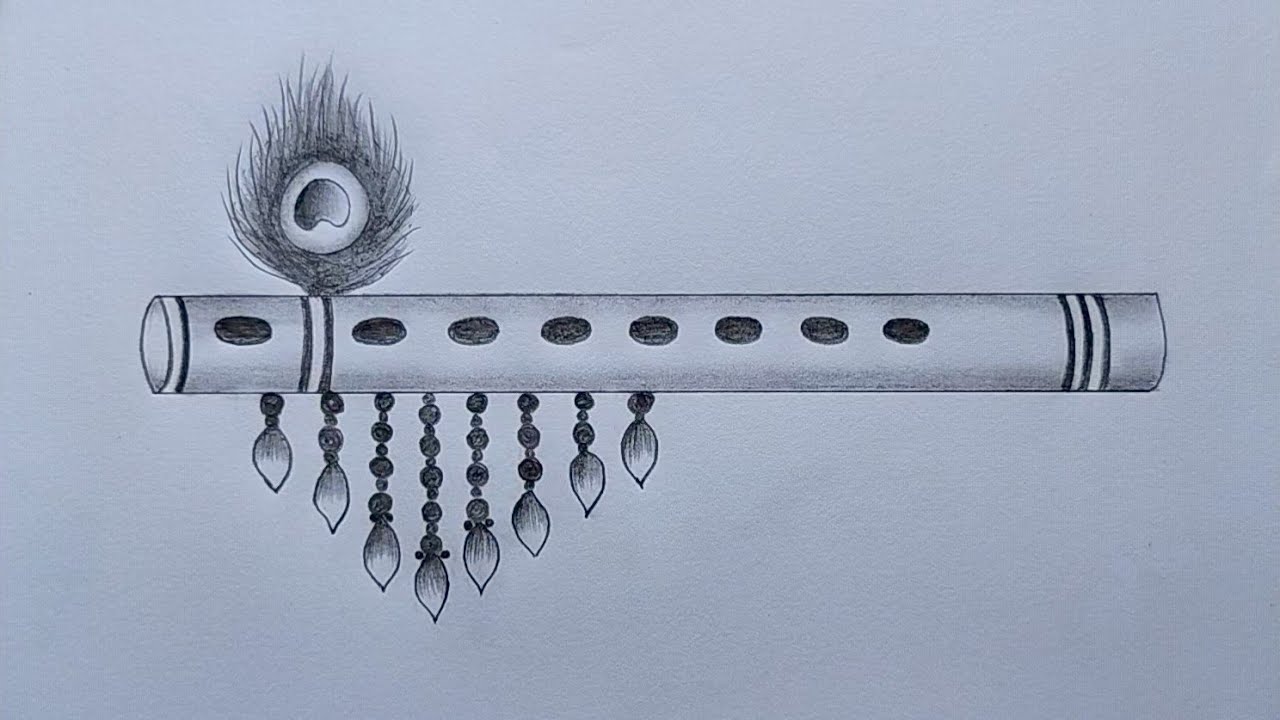 How to draw Bansuri with More prank | Flute drawing easy| Janmashtami Special drawing|Pencil ...