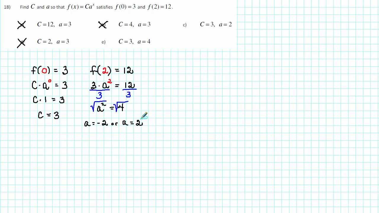 1105 RP1 018 - Finding the Parameters of an Exponential Function - YouTube