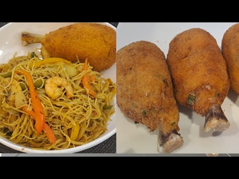 Stir-fried noodles meet crispy potato chicken drumsticks—flavor ...