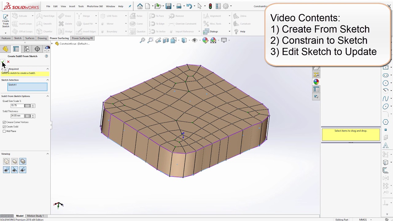 Power Surfacing add-in for SOLIDWORKS: Create from Sketch and Constrain ...