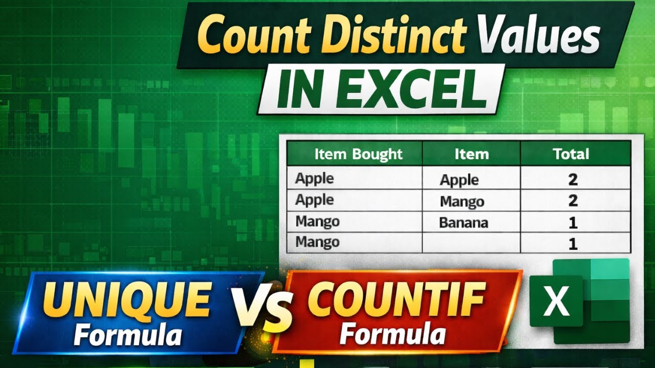 Count Distinct Values in Excel 🔥 | UNIQUE & COUNTIF Formula Explained ...