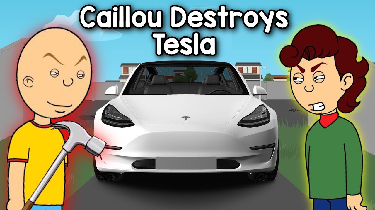 Caillou Destroys Dad's Tesla & Gets Grounded - YouTube