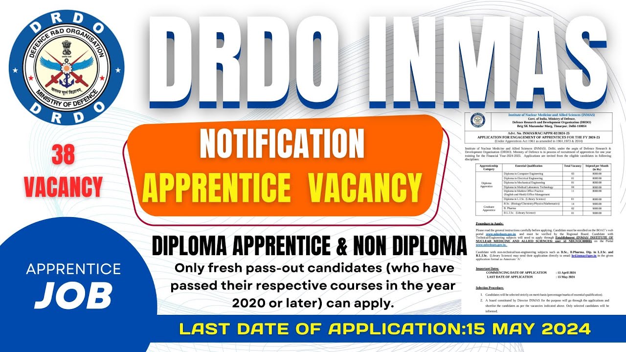 DRDO INMAS APPRENTICE I DRDO Vacancy I DRDO Apprentice Notification ...