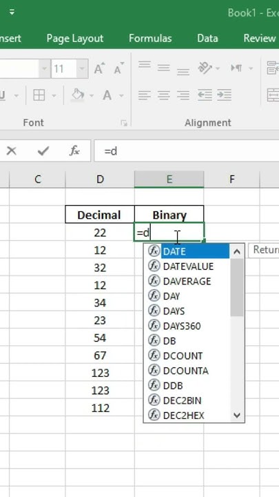Decimal Convert to Binary in excel || Dec2binary Formula in excel # ...
