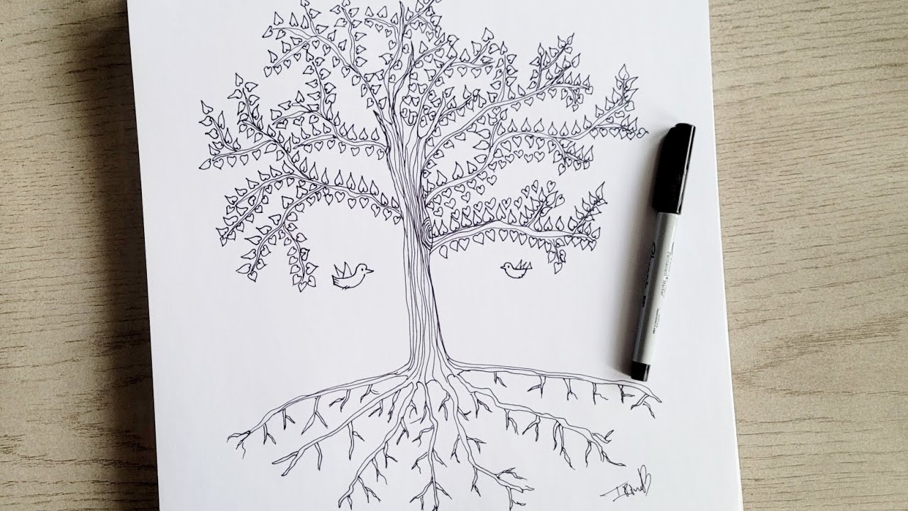 Pen Art - Tree drawing - Doodle Tutorial. - YouTube