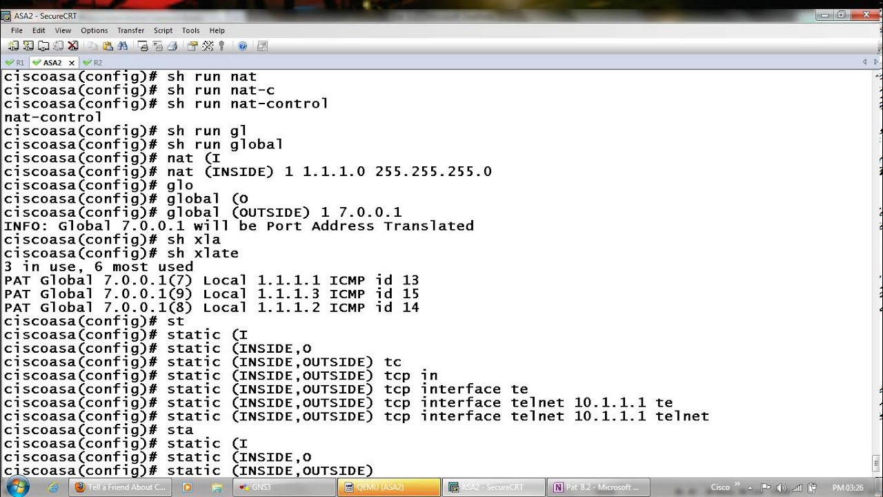 Configuring pat on cisco ASA (image version 8.2) - YouTube