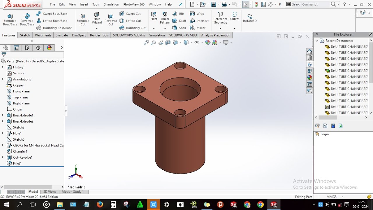 How to design Square Flange Bush in solidworks - YouTube