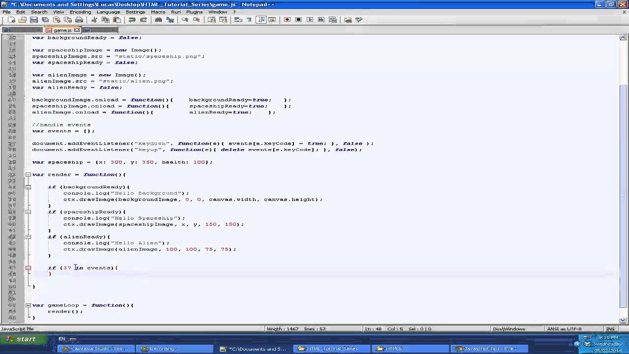 Html5 Game Development Space Invaders Tutorial 3 Moving Ship Youtube