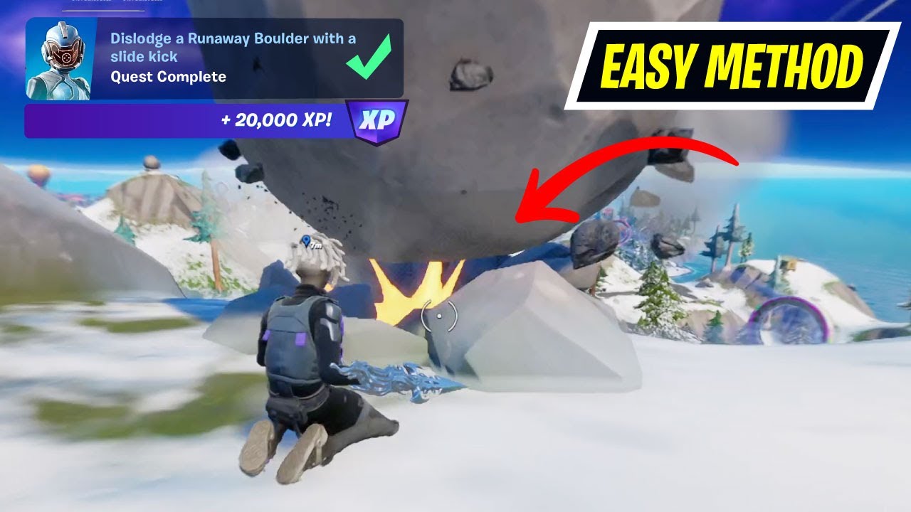 Dislodge a Runaway Boulder with a slide kick Fortnite - YouTube