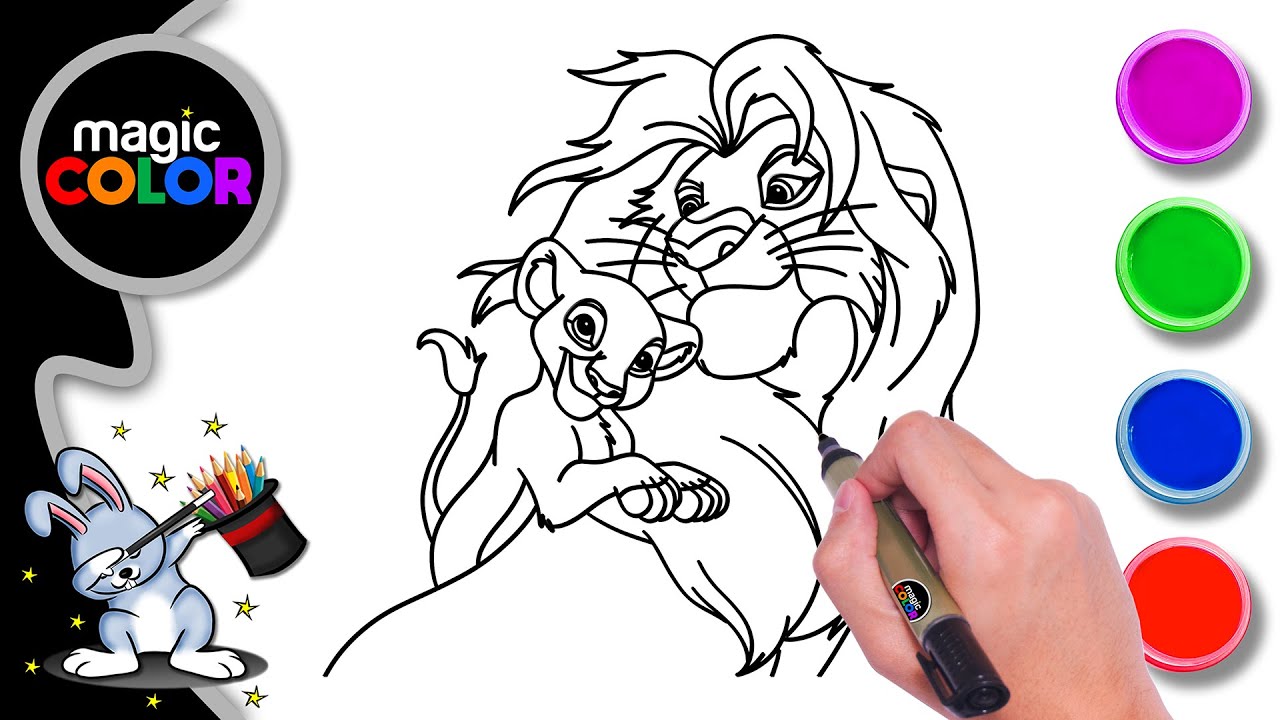 How to draw Mufasa and Simba from lion king - Easy Draw Magic Color for ...