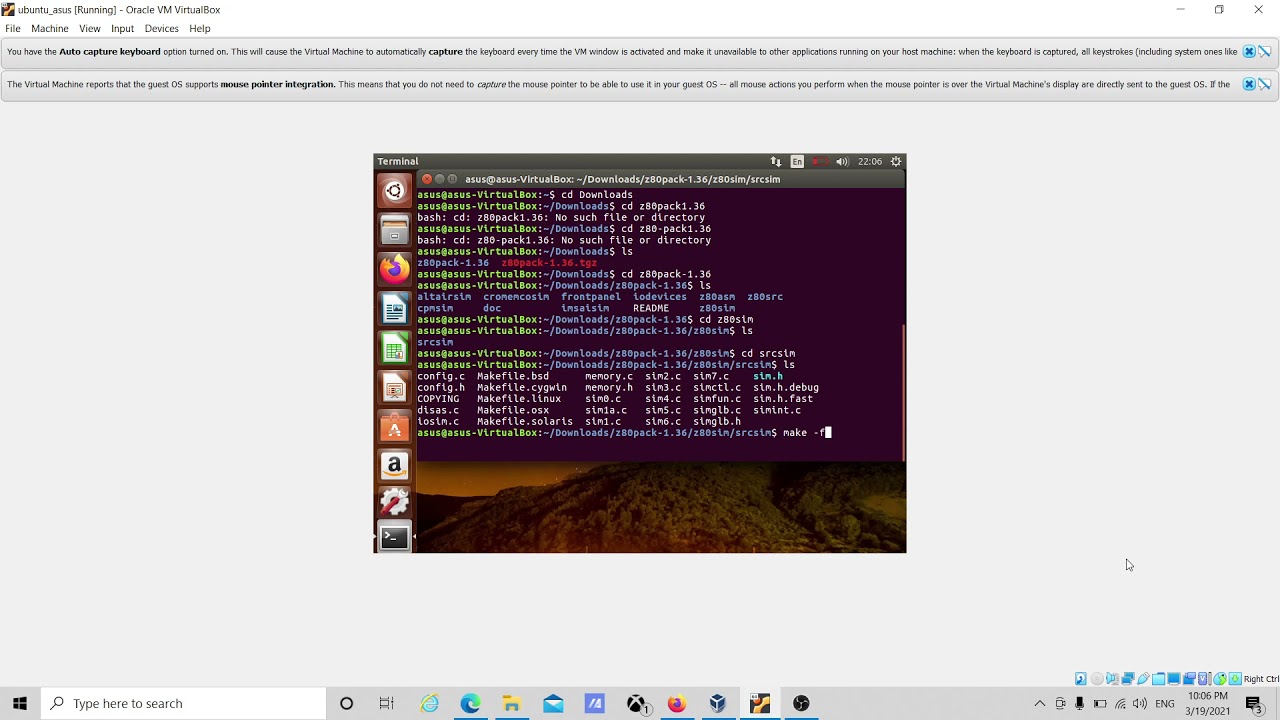 activating z80 simulator in Ubuntu terminal - YouTube